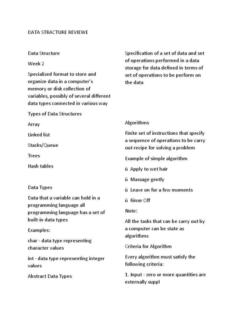 Data Stracture Reviewer Prelim Pdf Array Data Structure Algorithms