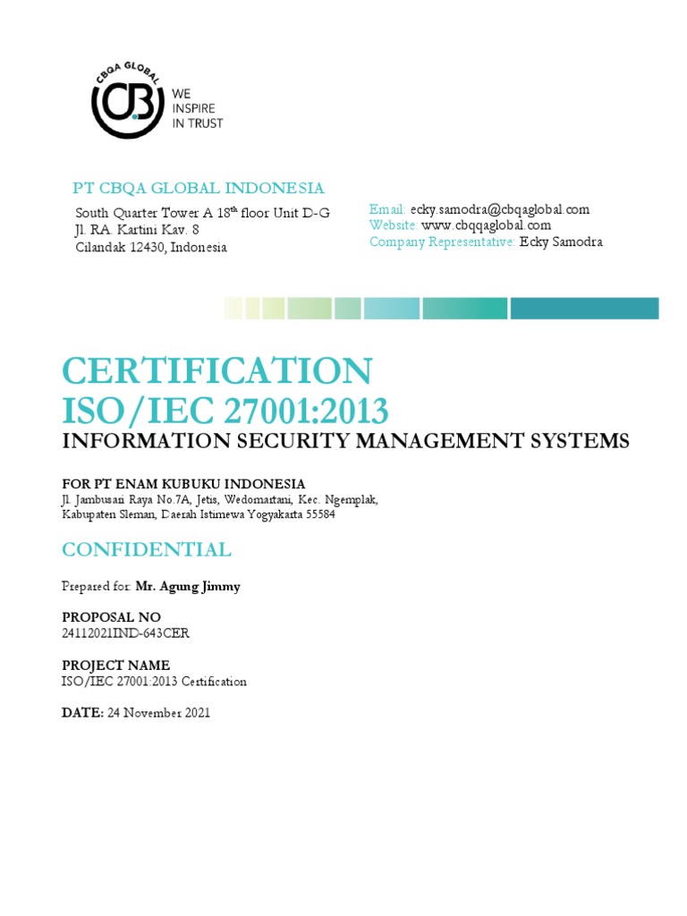 Proposal for ISO/IEC 27001:2013 Information Security Management Systems Certification for PT ...