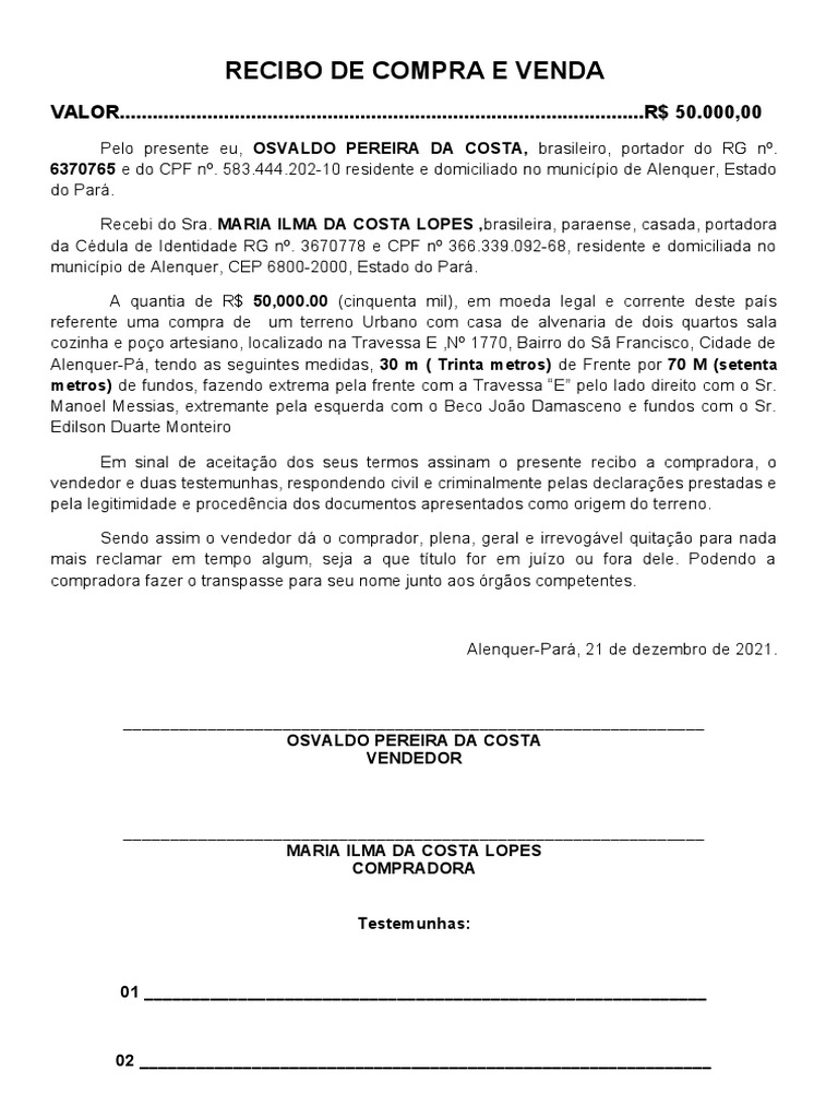 Recibo de Compra e Venda | PDF