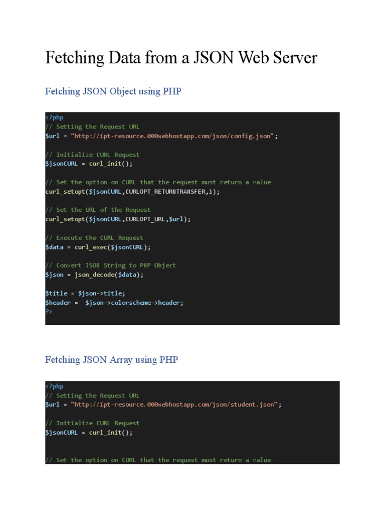 Fetching Data From A Json Web Server Pdf Json Php