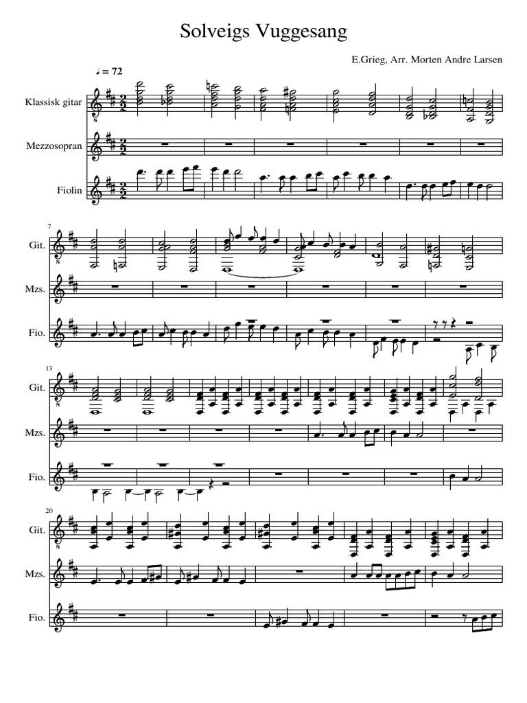 Solveigs Vuggesang (Guitar, Violin, Vocal Arrangement) | PDF