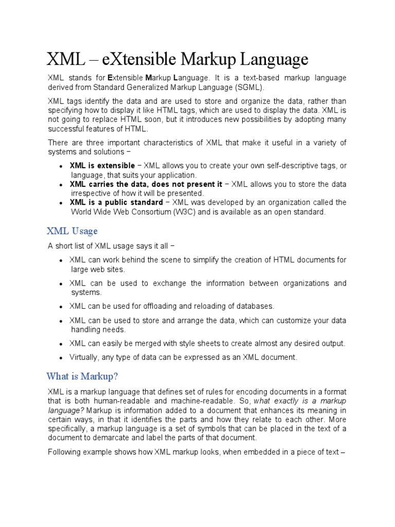 Xml Extensible Markup Language Pdf Xml Markup Language