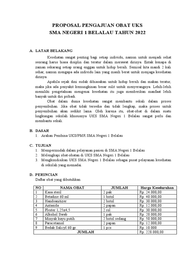 Proposal Pengajuan Obat untuk UKS | PDF | Gaya Hidup