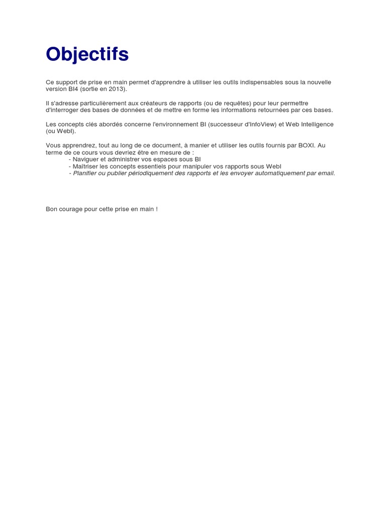 Prise en main de BI4 et Web Intelligence | PDF | Informatique ...