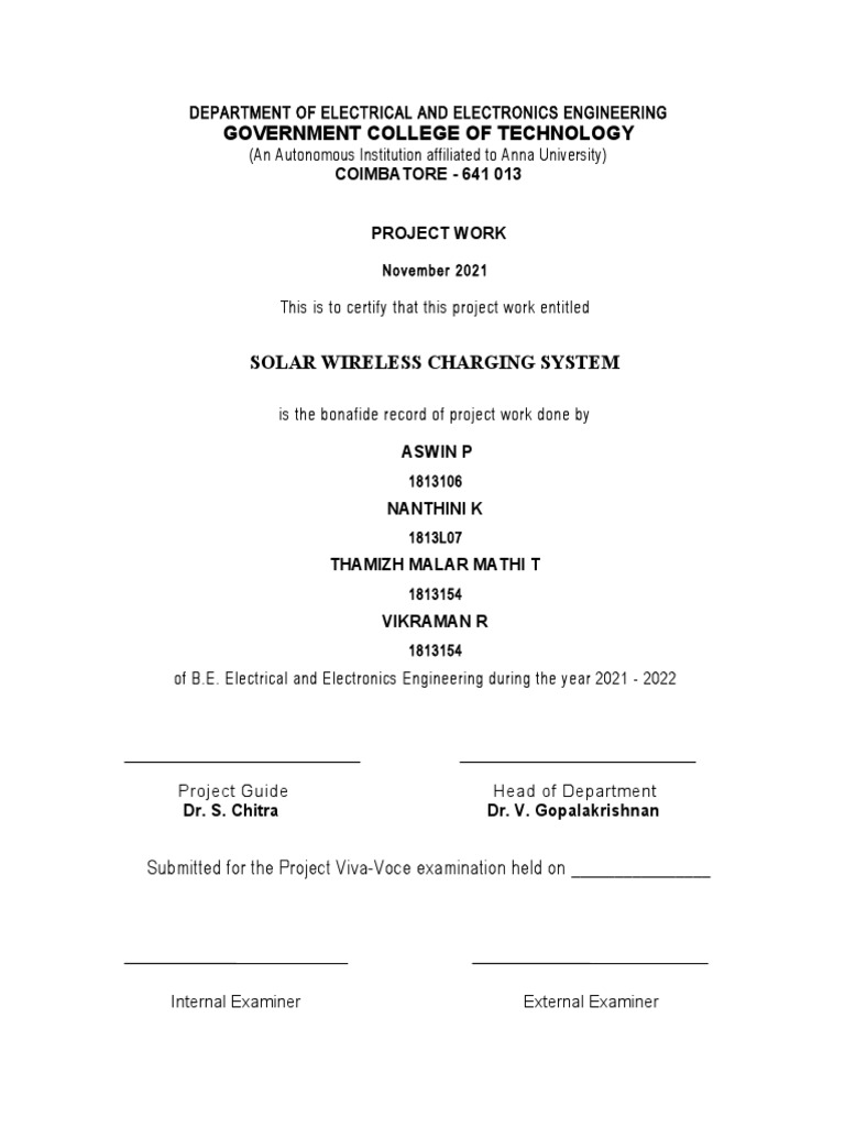 Government College of Technology: COIMBATORE - 641 013 Project Work | PDF | Resistor | Inductor