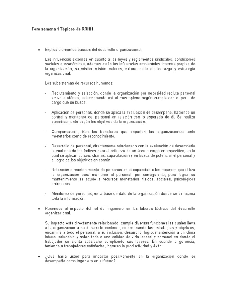 Elementos básicos del desarrollo organizacional y el rol del ingeniero en RRHH | PDF | Gestión ...