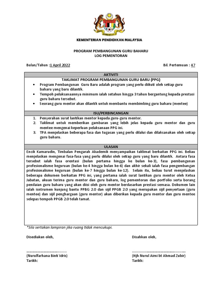 Contoh Log Pementoran-April | PDF