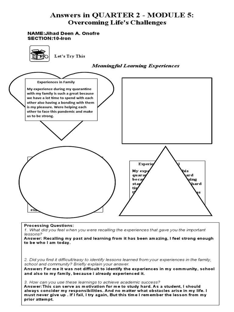 Homeroom Guidance Module 5 ANSWER SHEET | PDF | Experience | Thought