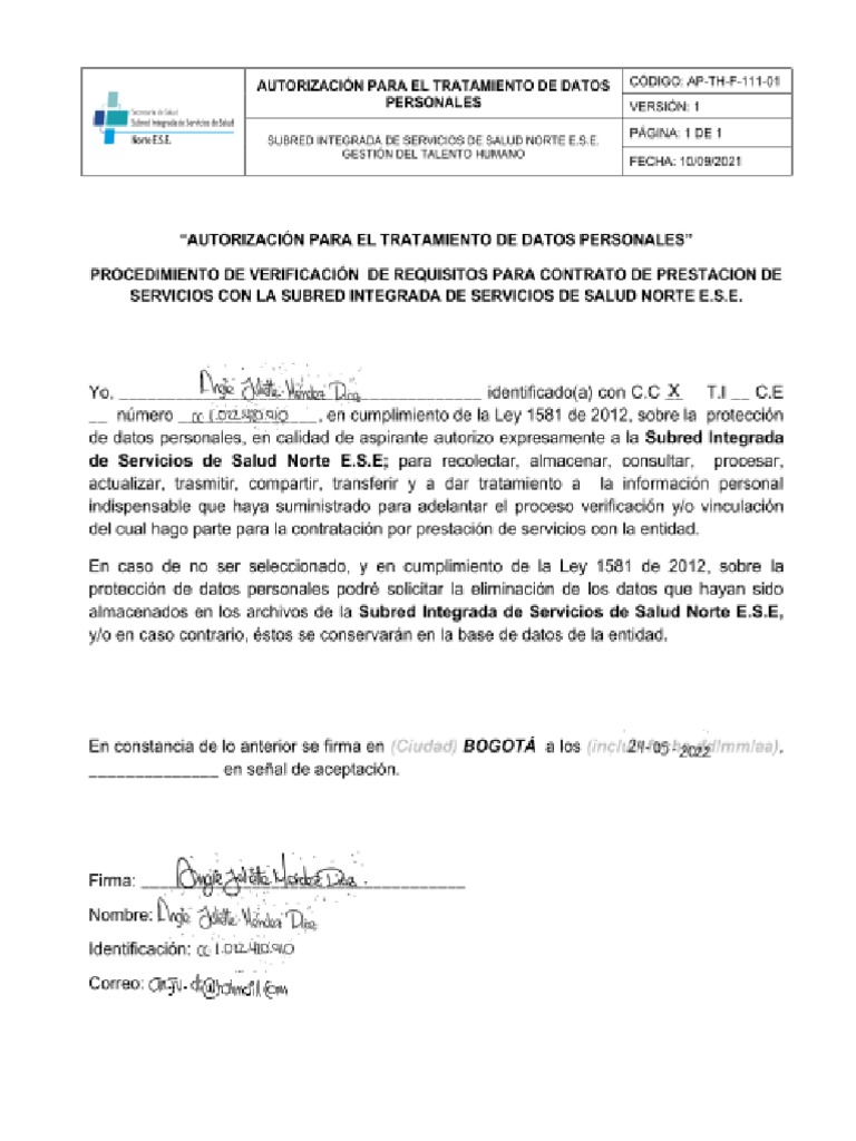 Autorización para El Tratamiento de Datos Personales | PDF Autorización para El Tratamiento de Datos Personales | PDF