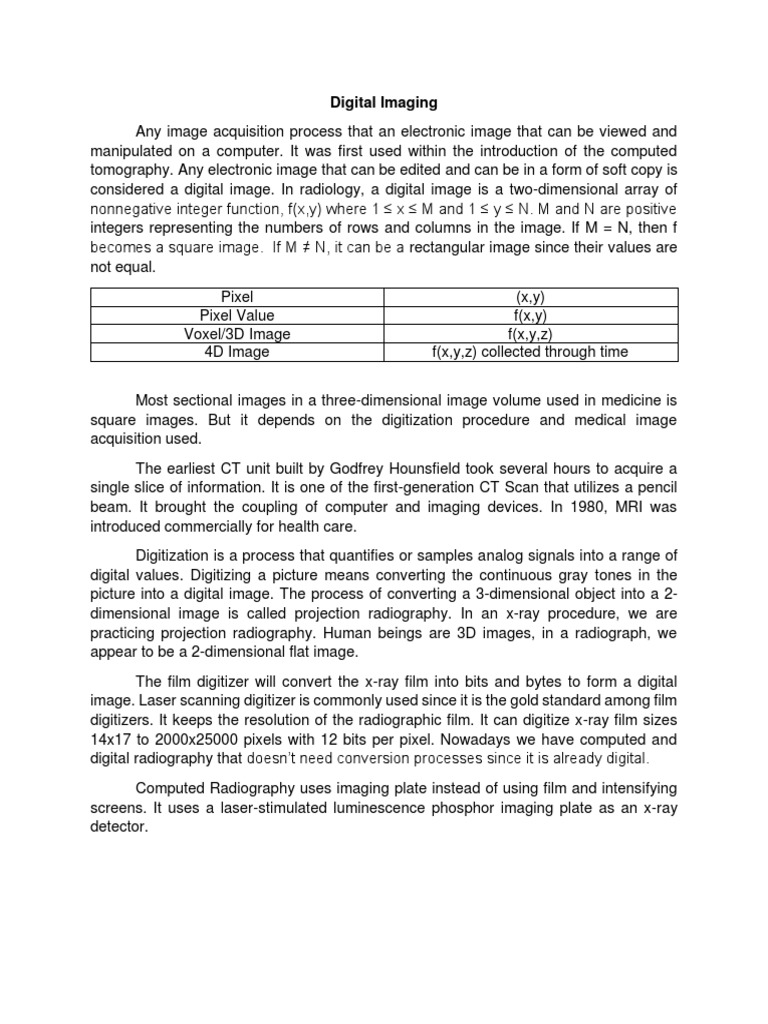 RT201 Digital Imaging Summary | PDF | Medical Imaging | Radiography