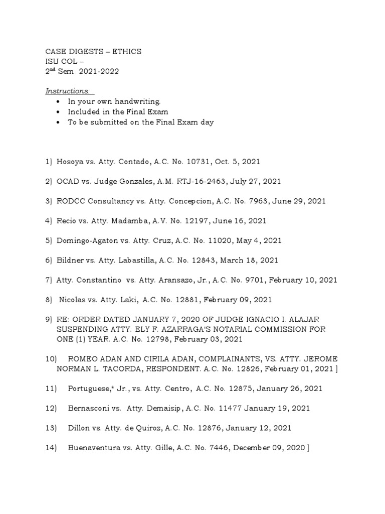 Case Digests Ethics 2022 | PDF | Law