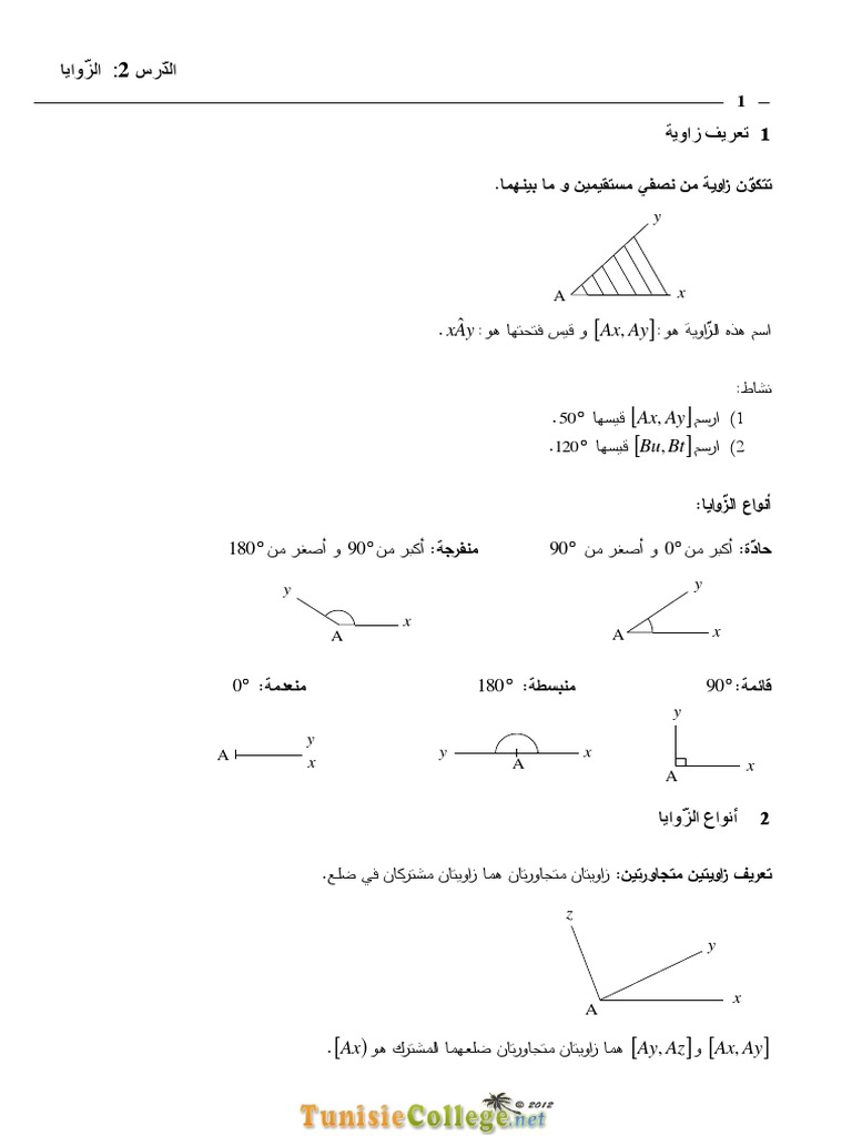 Cours - Math الزّوايا - 7ème (2011-2012) Mr makram Trabelsi | PDF