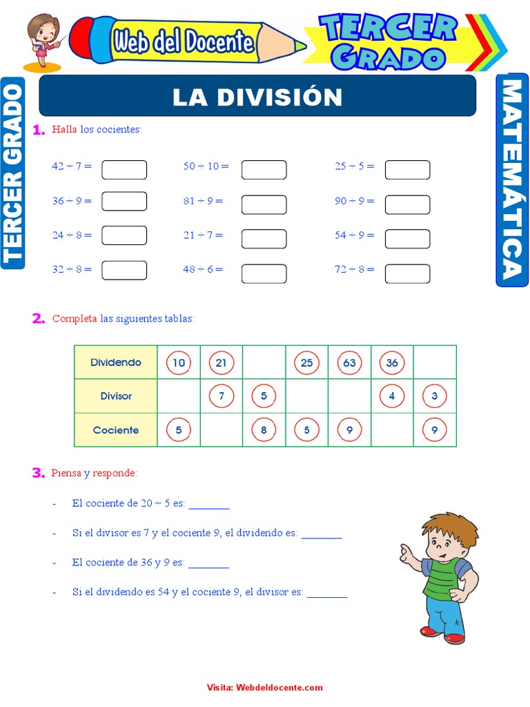 Ejercicios de División para Tercer Grado | PDF | División (Matemáticas ...
