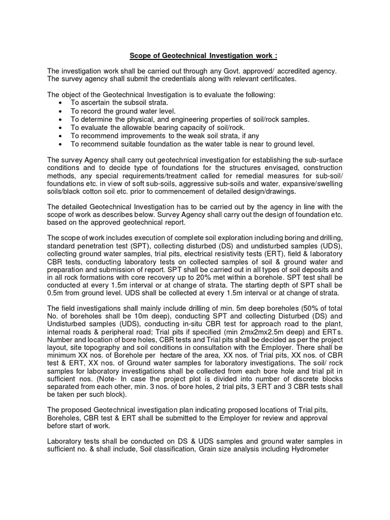 Scope of Geotechnical Work | PDF