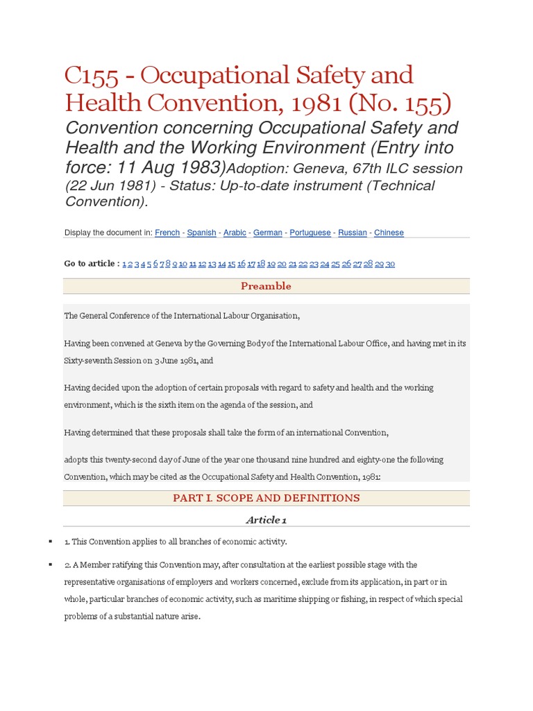 International Treaty Ilo-Convention-C155 1981 Eng | PDF | Occupational Safety And Health ...