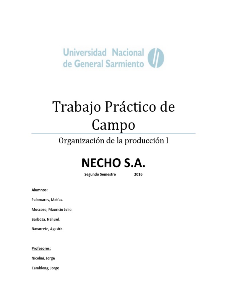 Estudio de Producción en NECHO S.A. | PDF | Business | Calidad (comercial)