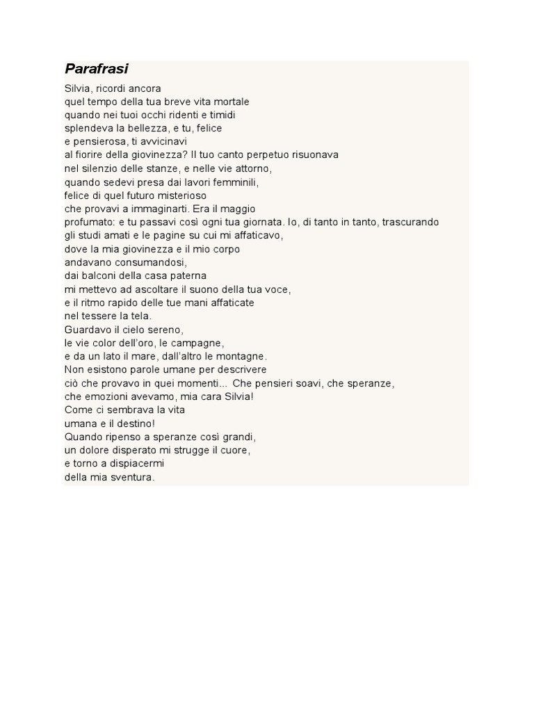 Parafrasi A Silvia | PDF