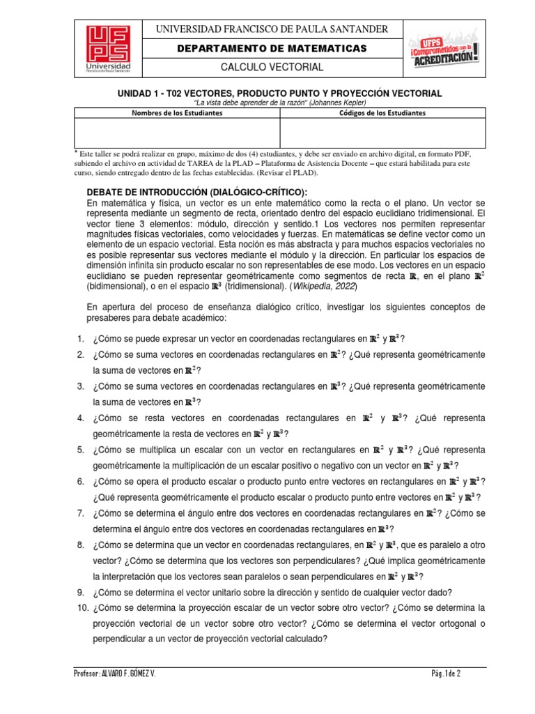 T2 Vectores y Producto Punto en R2 y R3 | PDF | Vector Euclidiano | Espacio vectorial