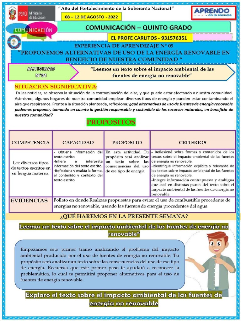 Experiencia de Aprendizaje #05 - Actividad #01 - 5to Grado - Comunicacion - 00001 | PDF