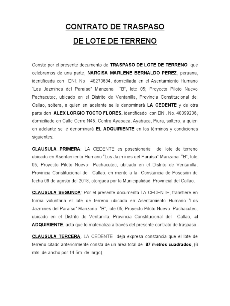 Contrato de Traspaso | PDF