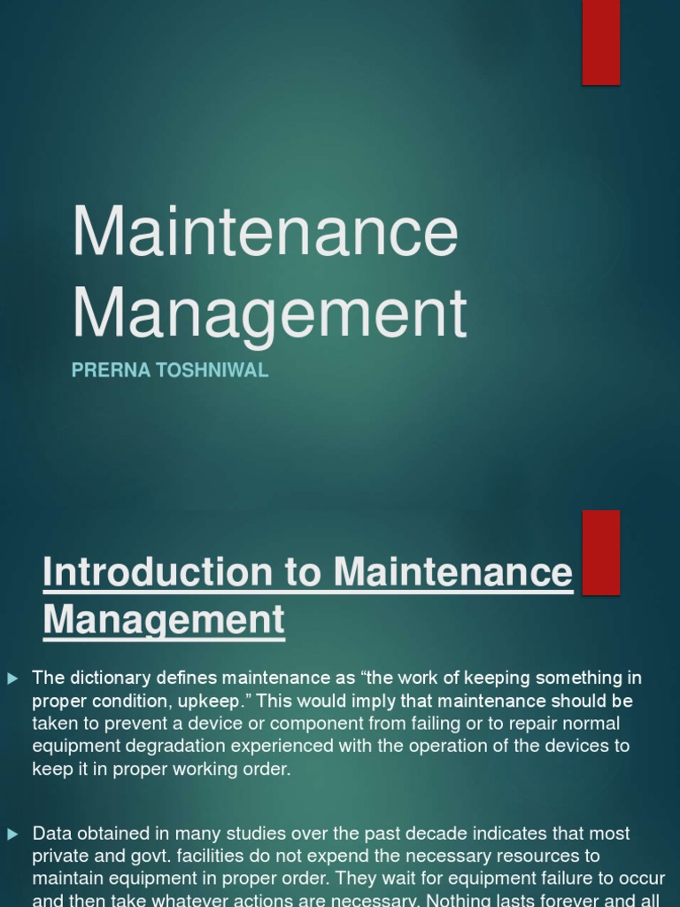 An Overview of Maintenance Management Strategies including Breakdown ...