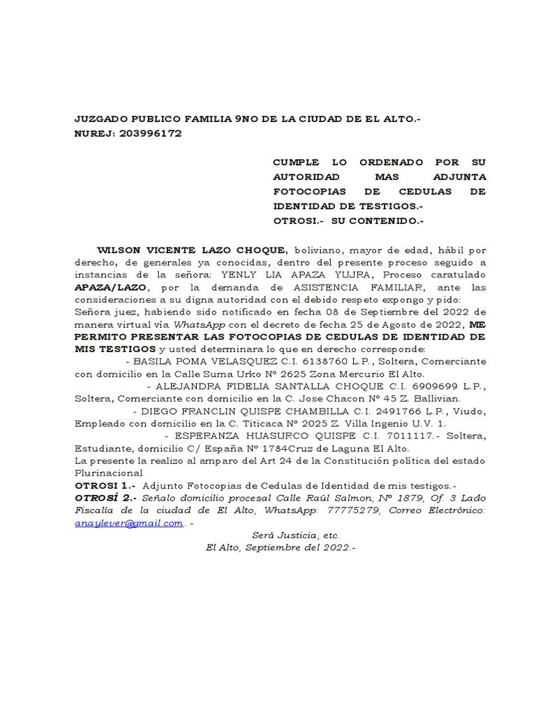 Presenta Testigos - Wilson Lazo | PDF