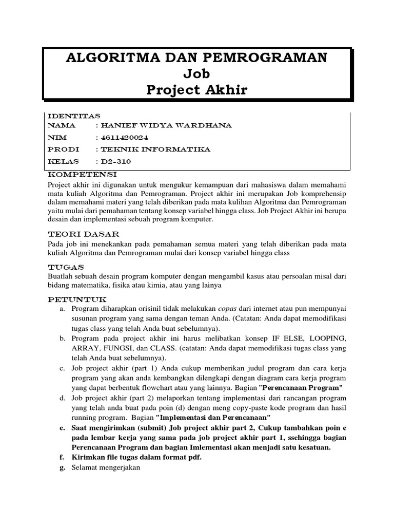 Project Akhir Algoritma Pemrograman Pdf
