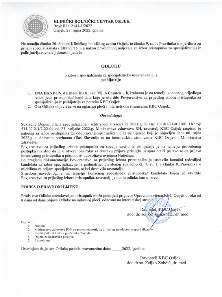 28.06.2022. Odluka o Prijemu U Radni Odnos Za Radno Mjesto - Doktor ...
