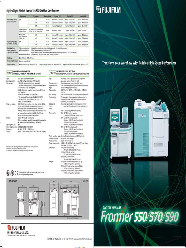 Fujifilm Digital Minilab Frontier 550/570/590 Main Specifications | PDF ...