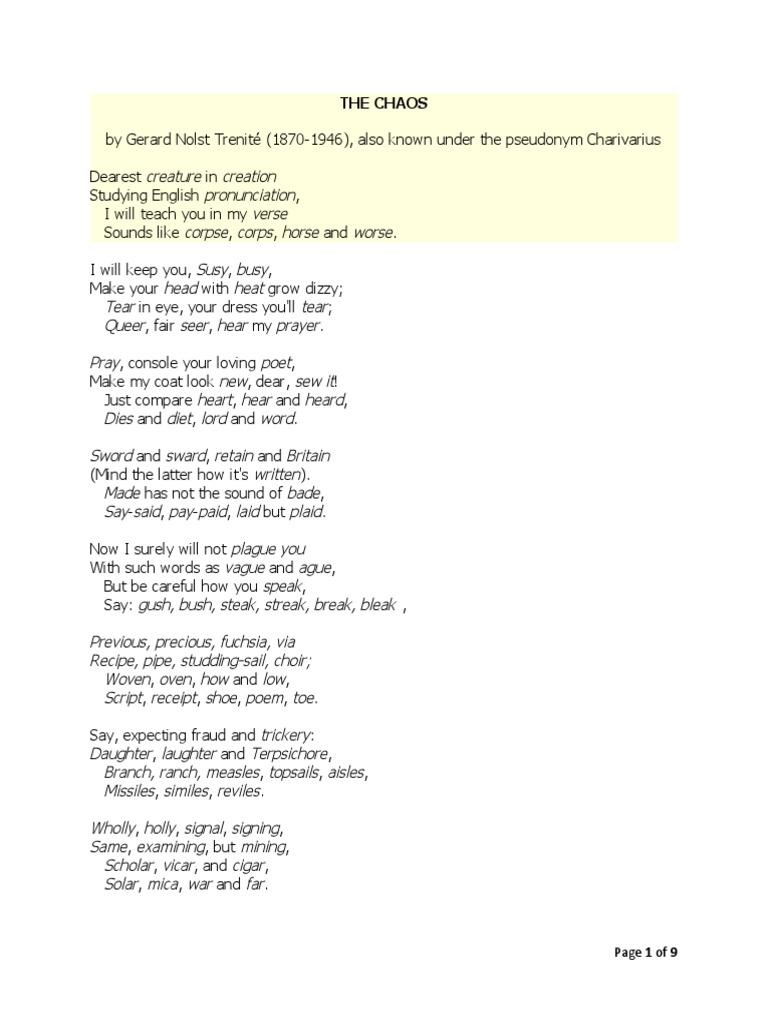 The Chaos Poem For Pronunciation | PDF