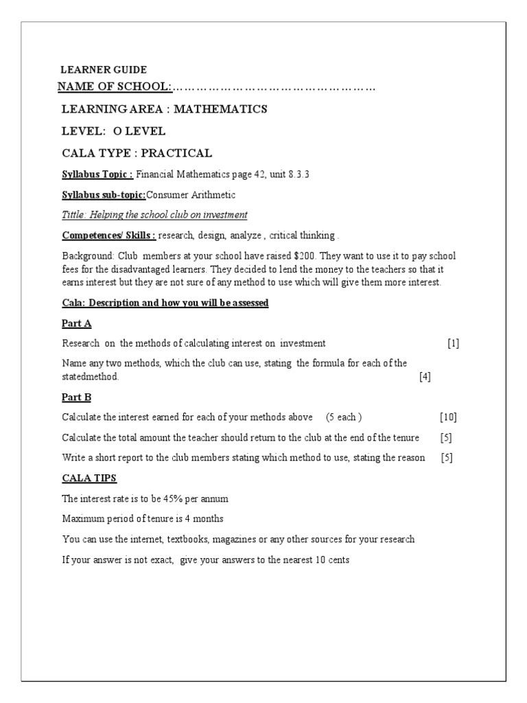 MATHS O LEVEL CALA Example 2022 | PDF