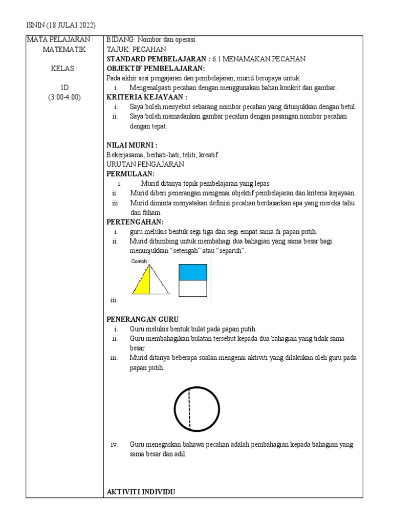 RPH Matematik Tahun 1 | PDF