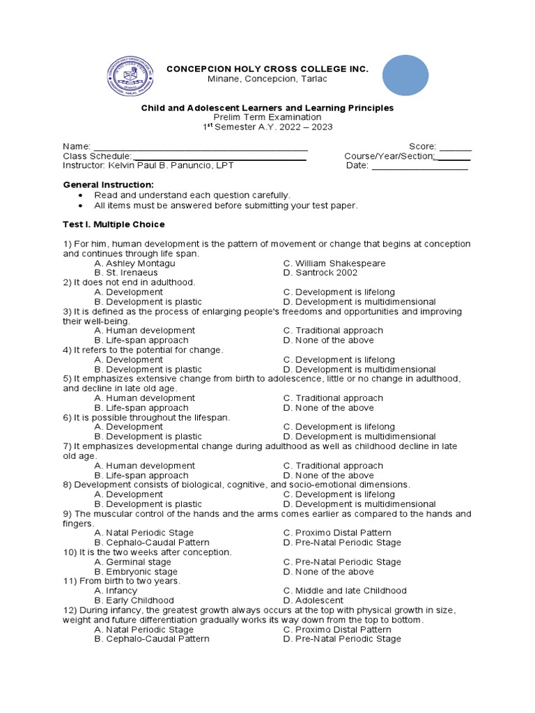Concepcion Holy Cross College Inc | PDF | Prenatal Development | Human ...
