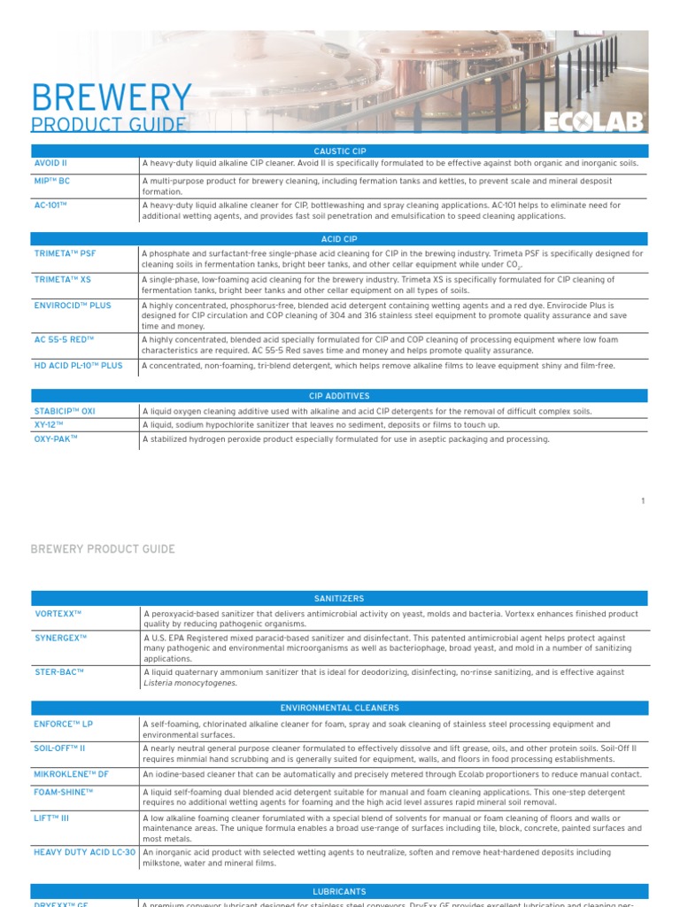 Brewery Product Guide - FINAL 0619 PDF | PDF | Disinfectant | Materials