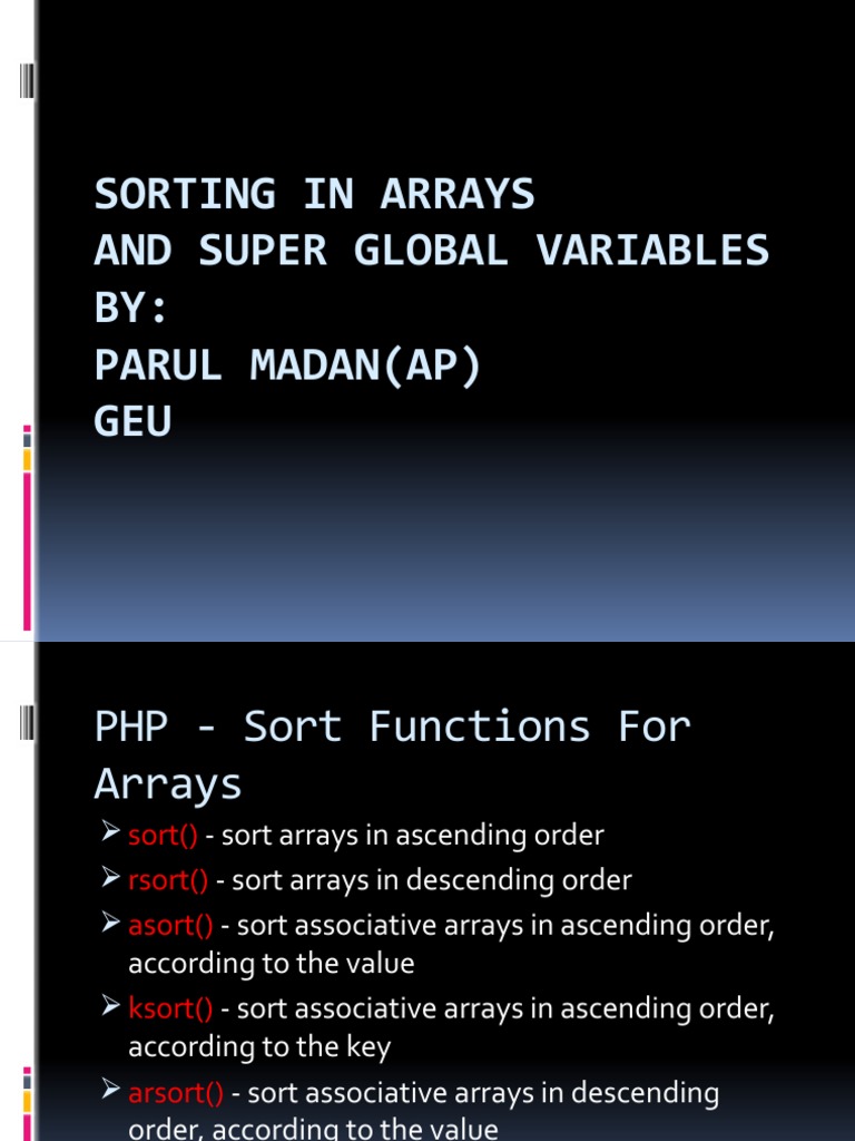 Sorting in Arrays | Download Free PDF | Php | Software
