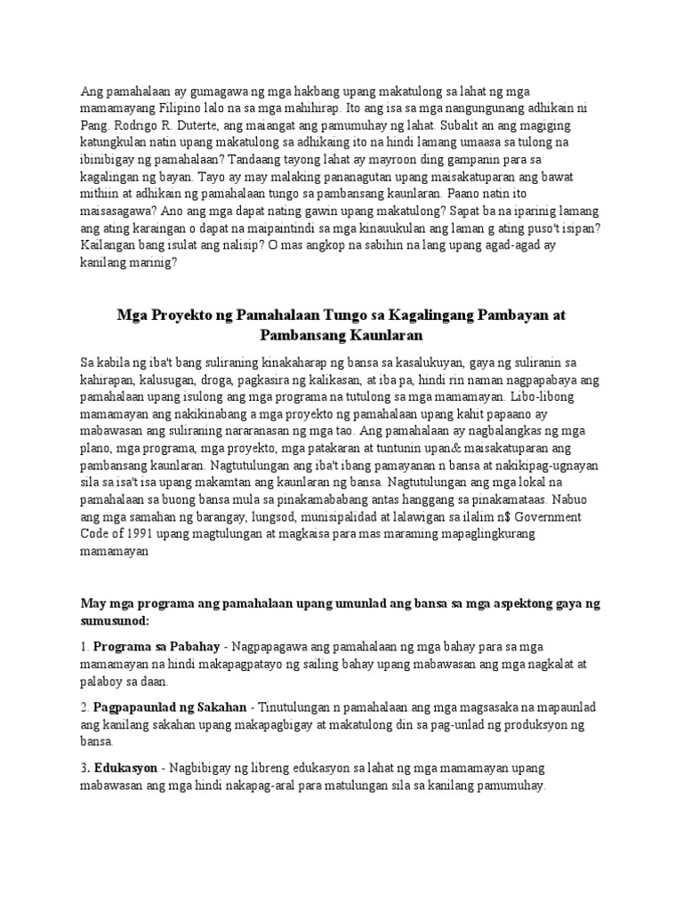 5 Mga Proyekto NG Pamahalaan Tongu Sa Kagalingang Pambayan at ... 5 Mga Proyekto NG Pamahalaan Tongu Sa Kagalingang Pambayan at ...