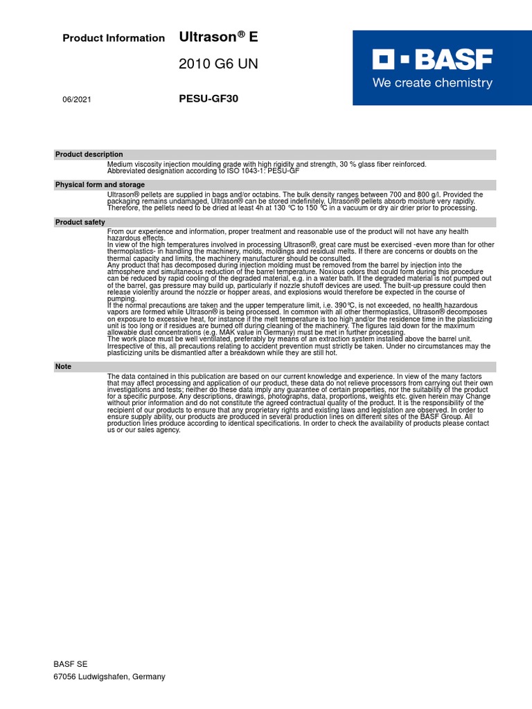 Ultrason®_E_2010_G6_UN_en_SI.product_datasheet | PDF | Materials | Applied And Interdisciplinary ...