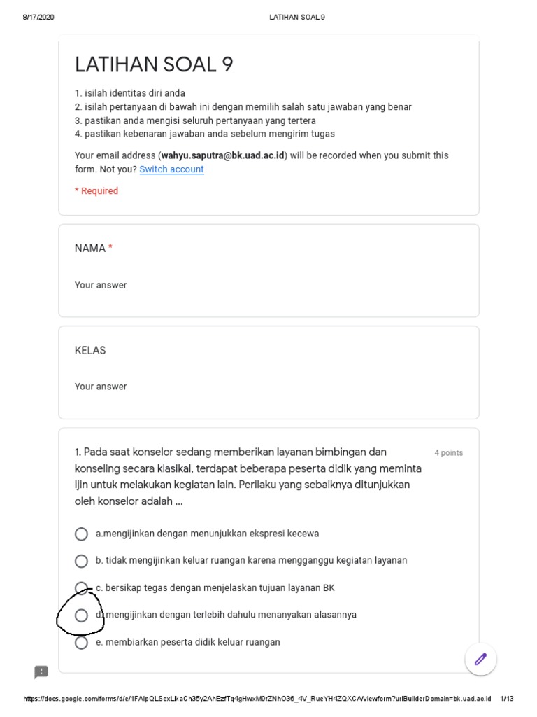 Soal Latihan 9 PPG BK | PDF