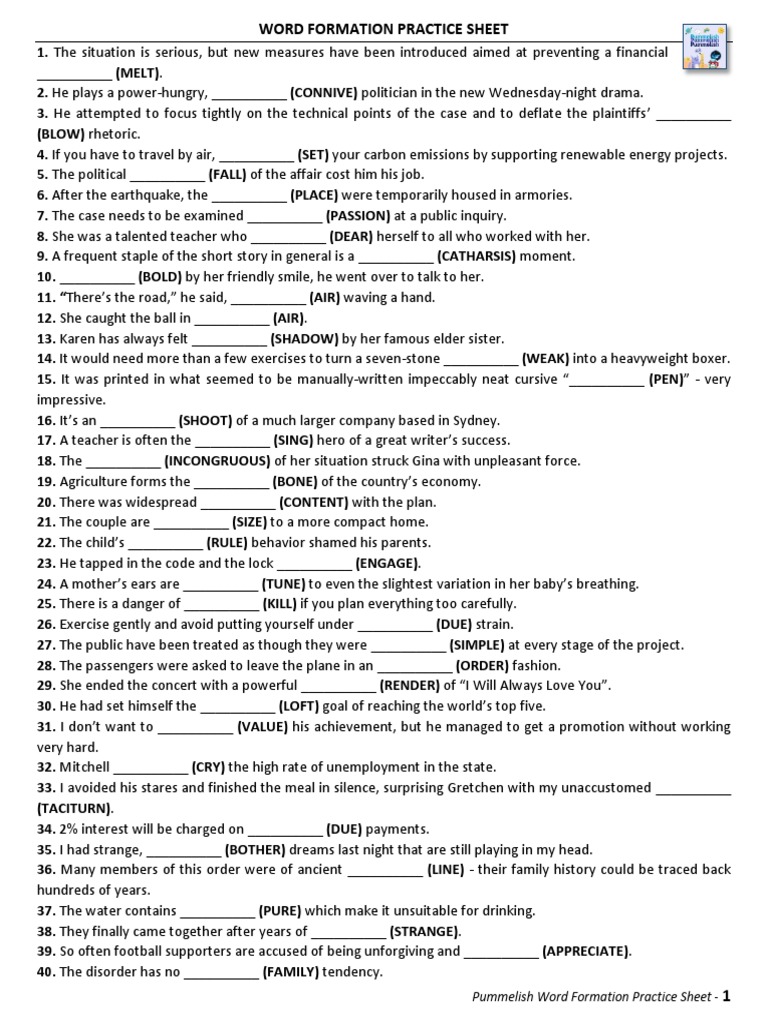 Pummelish Word Formation Practice Sheet | PDF