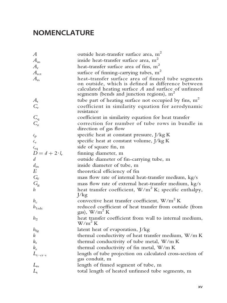 Nomenclature 2016 Handbook For Transversely Finned Tube Heat Exchanger Desig | PDF | Heat ...