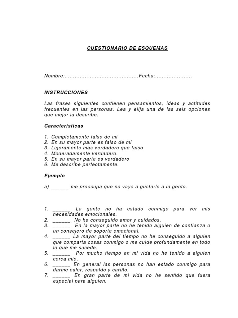 Cuestionario de Esquemas | PDF