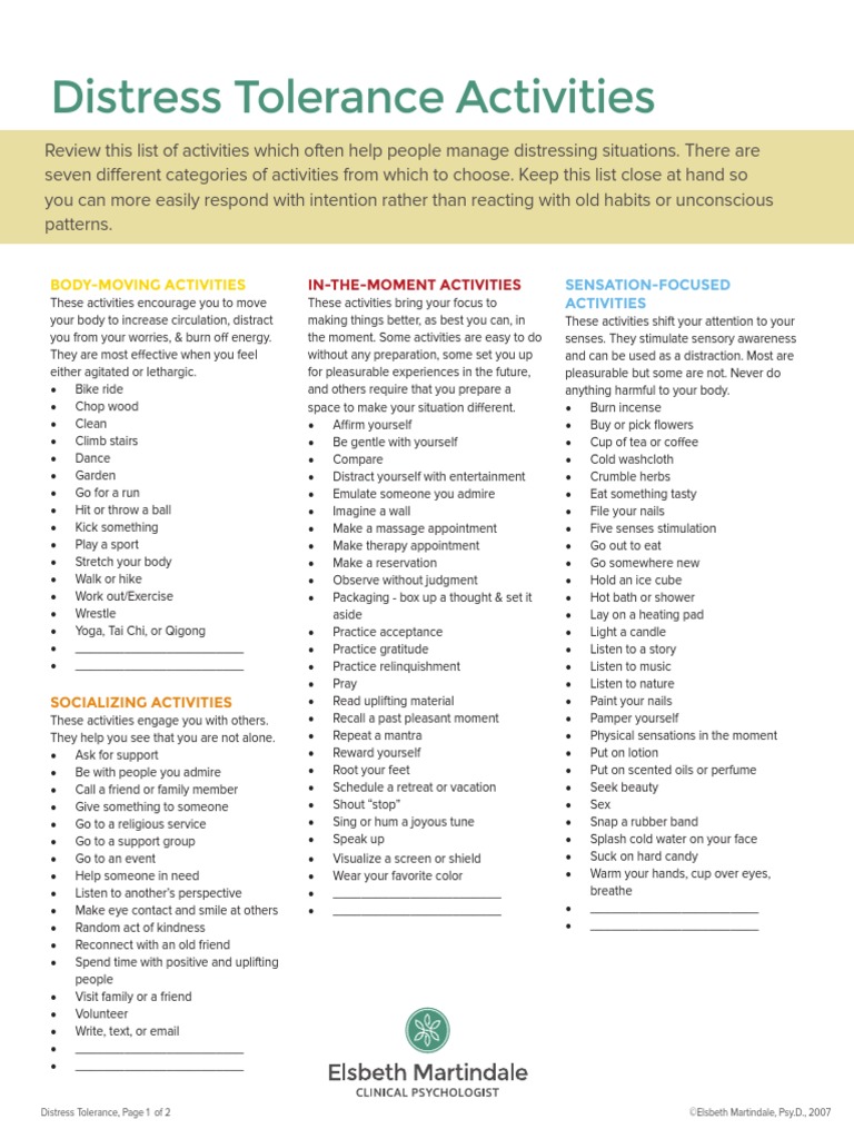 Distress Tolerance Activities | PDF