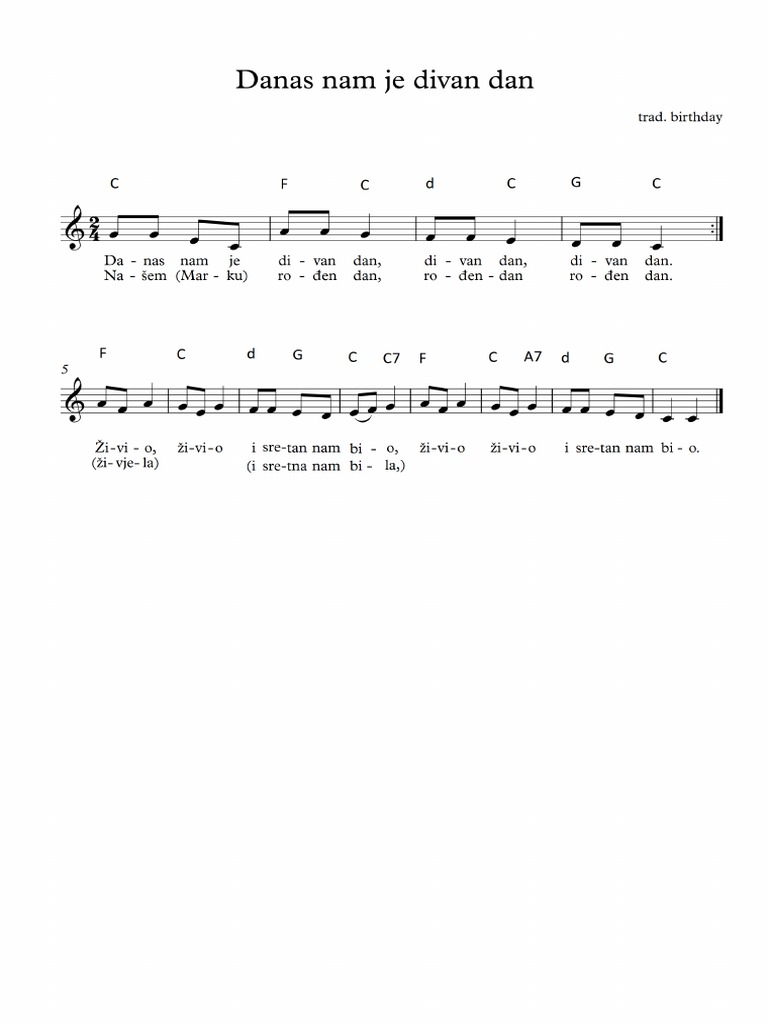 Danas Nam Je Divan Dan - Chord | PDF