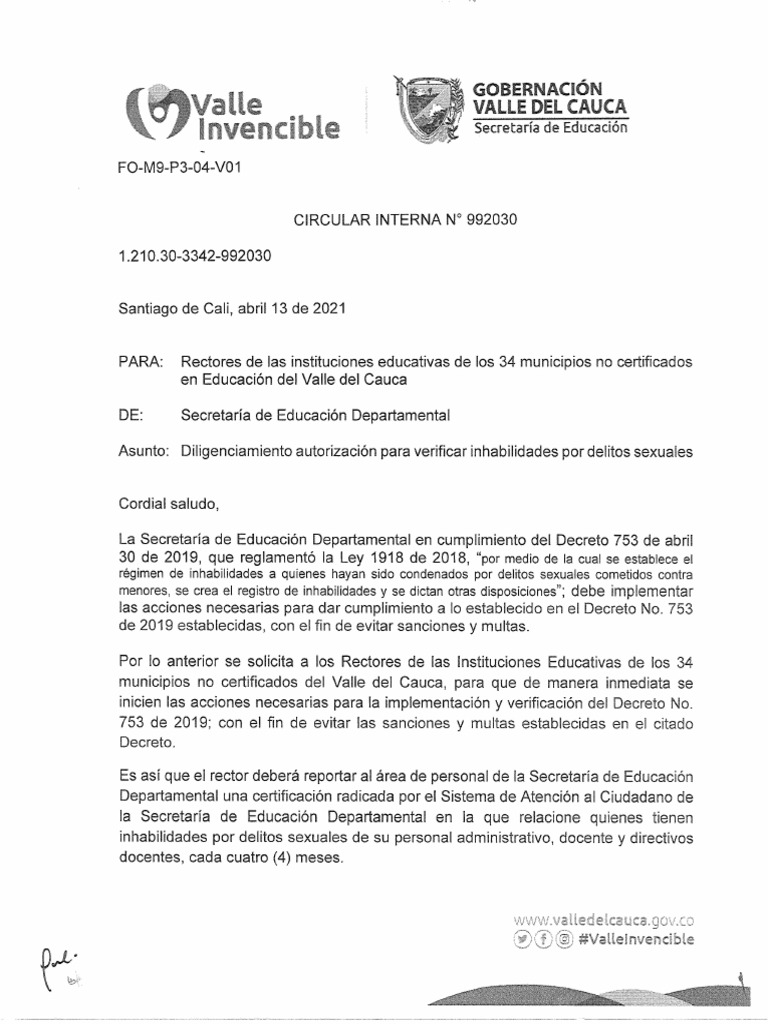 CIRCULAR INTERNA 992030 Delitos Sexuales | PDF