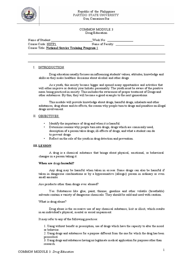 NSTP Common Module 3 - Drug Education | PDF