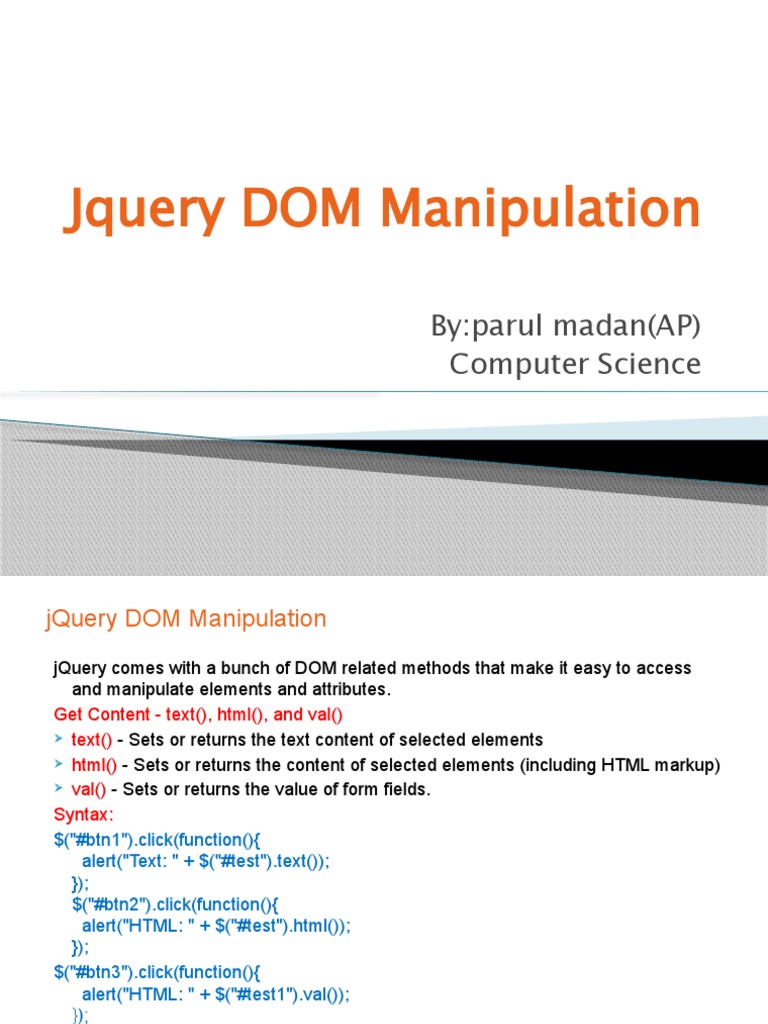 Jquery Dom Manipulation Pdf J Query Html 