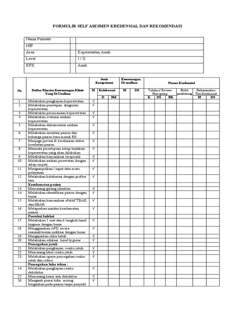 Form Self Asesmen Kredensial PK - I Umum | PDF