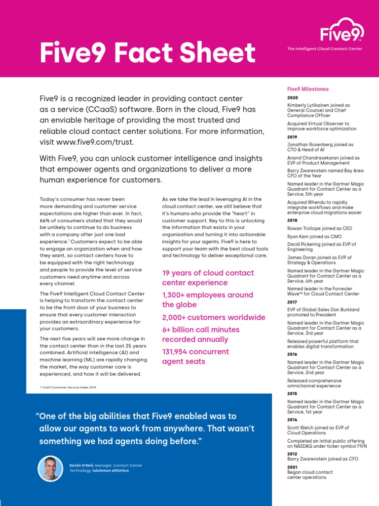 Fact Sheet - Five9 Corporate | Download Free PDF | Cloud Computing | Customer Relationship ...
