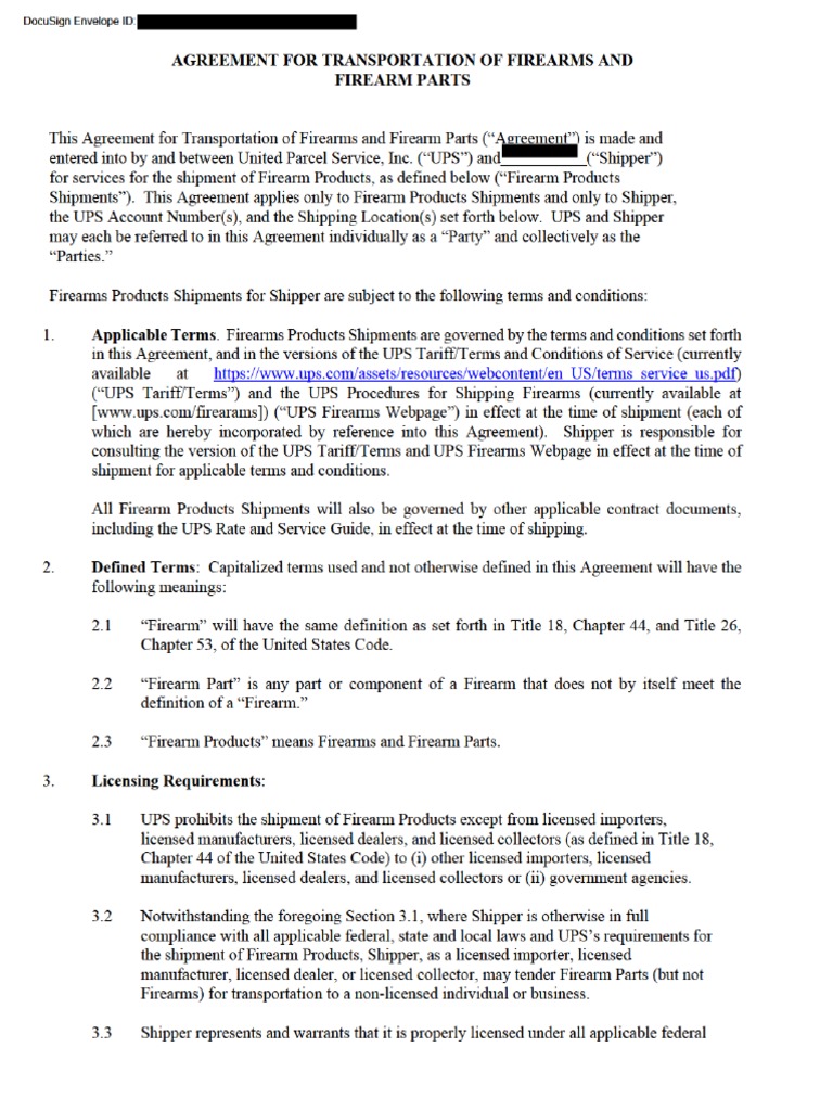 UPS Firearm Shipping Agreement Redacted | Download Free PDF | United ...
