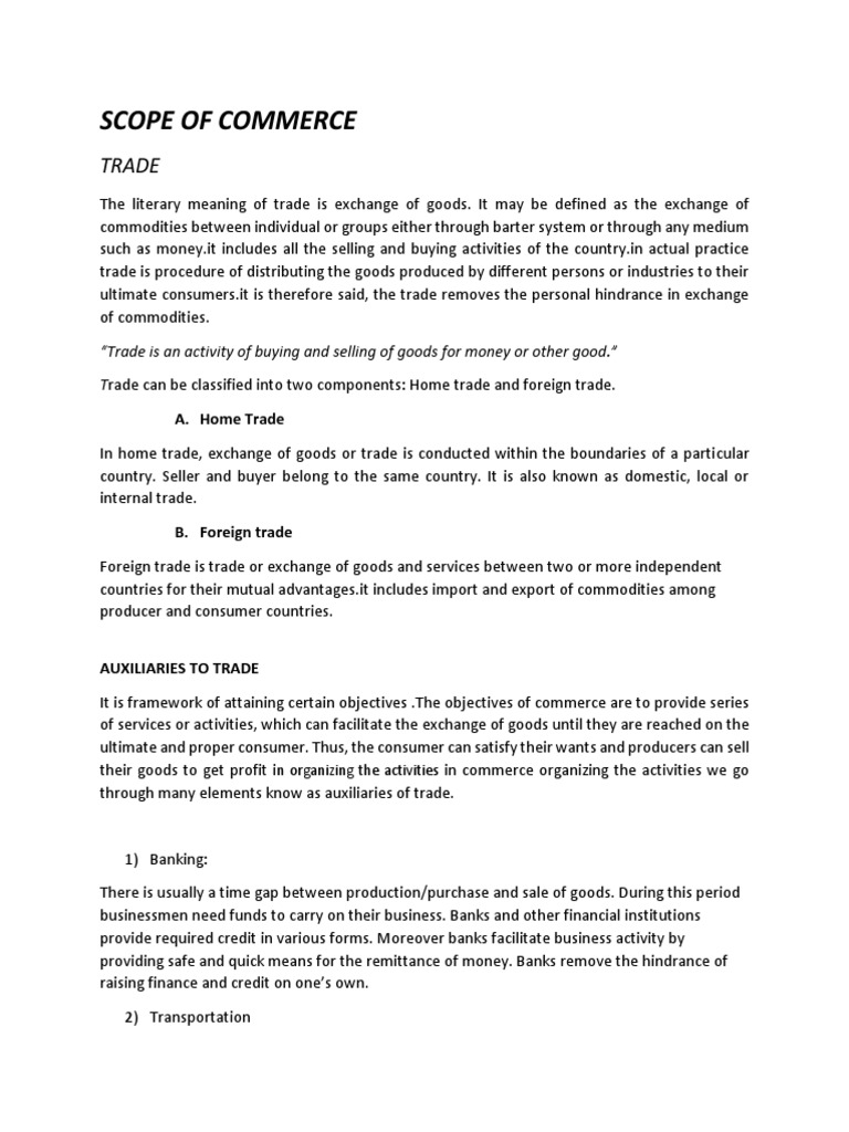 SCOPE OF COMMERCE AND TRADE | PDF | Goods | Insurance